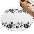 Black Roses 7' Round Rug for Living Room Conversation Area, Botanical ...