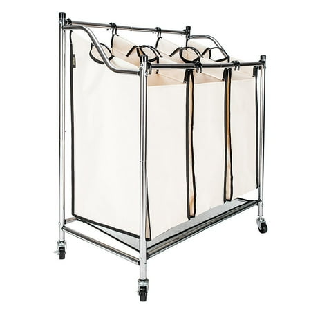 Ktaxon Laundry Sorter Cart 3-Bag Triple Heavy-Duty Rolling Laundry ...