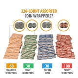 Coin Roll Wraps (220 Pack) - Assorted Flat Papers for Quarters, Nickels ...