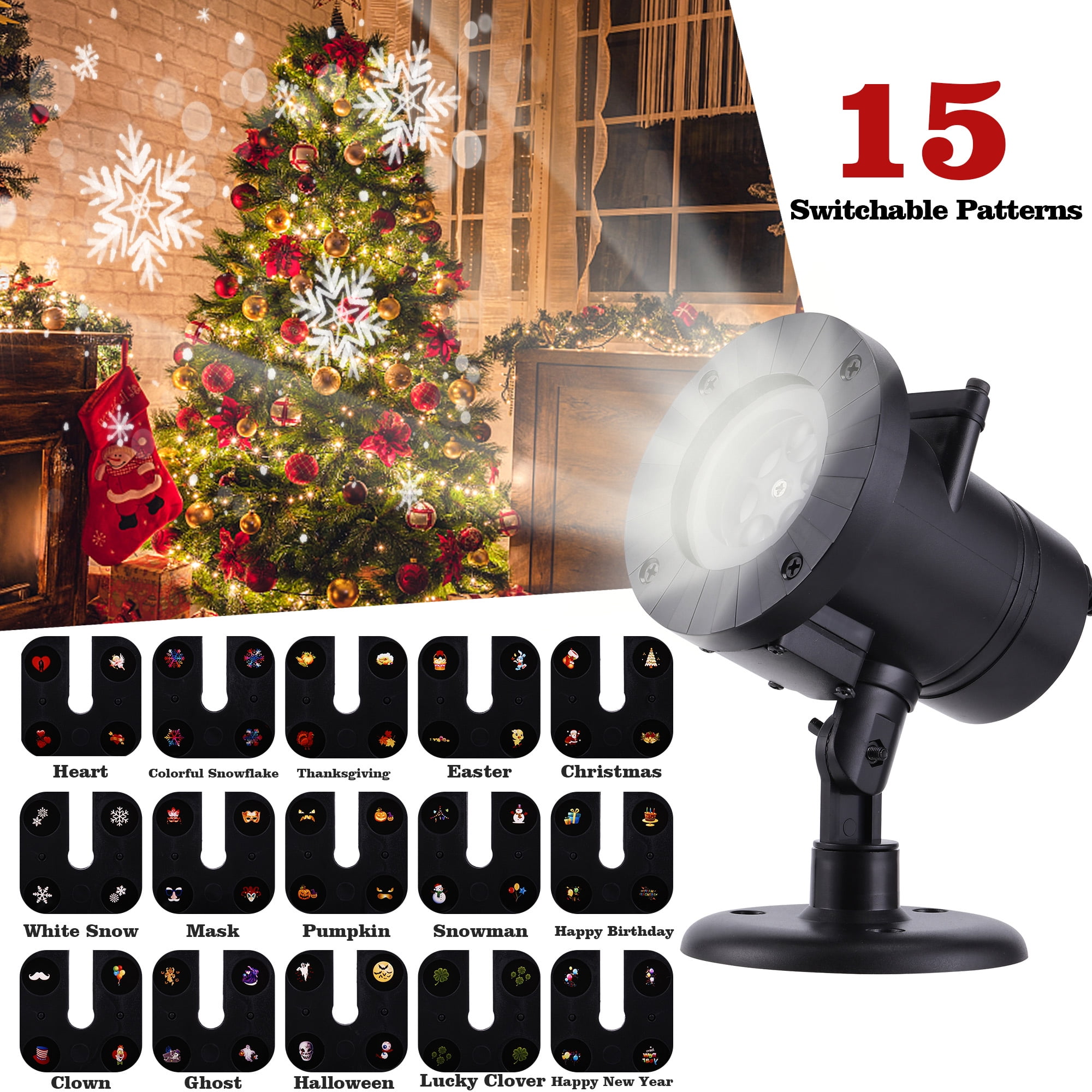 Snowfall LED Light Projector, Christmas Snowflake Rotating Projector ...