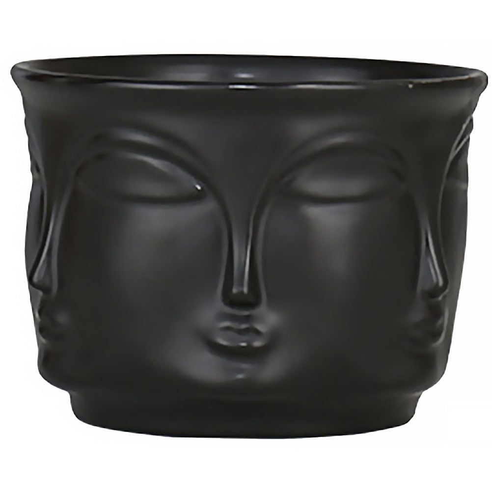 Hydreachca Man Face Design Plant Pot Planter Creative Succulent Cactus Flower Pot Container Home Office Decoration (Black) 11x11cm