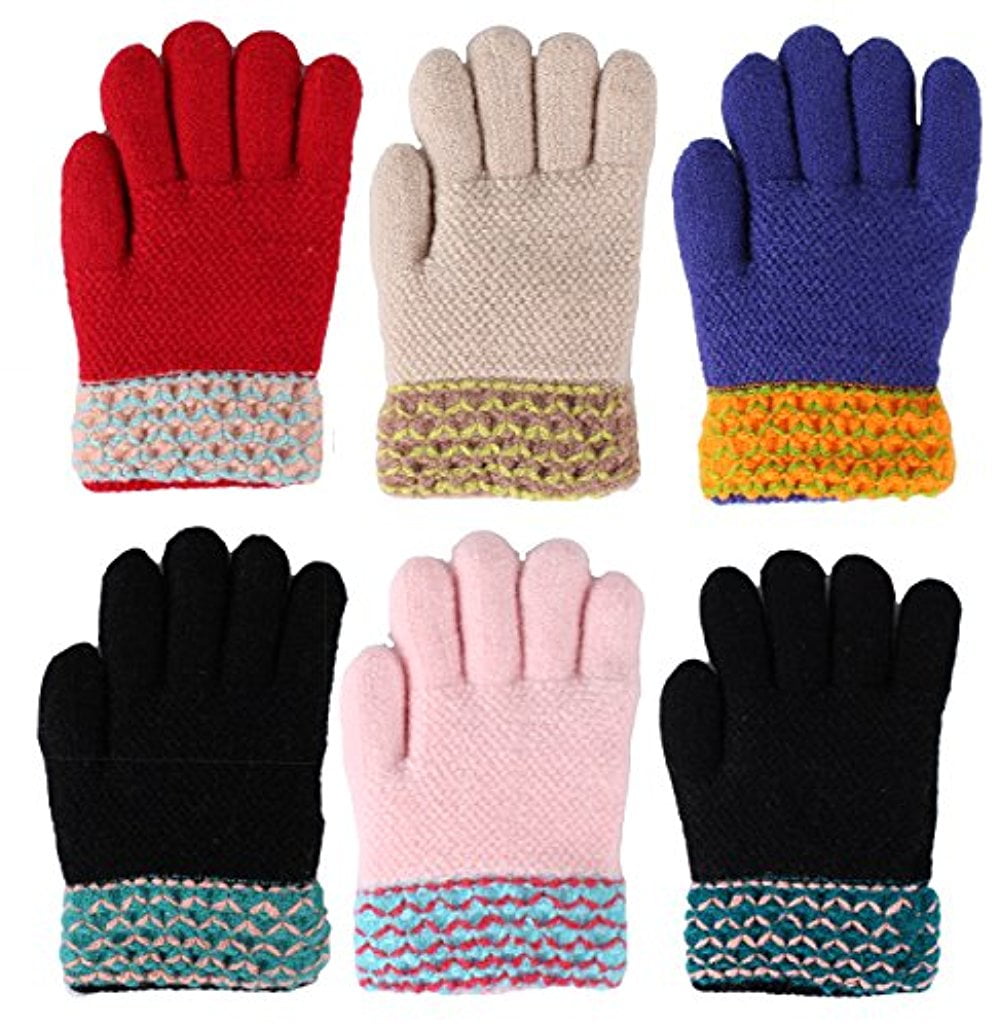 Toddler-Kids Soft And Warm Fuzzy Interior Lined Gloves 6-Pack - Walmart.com