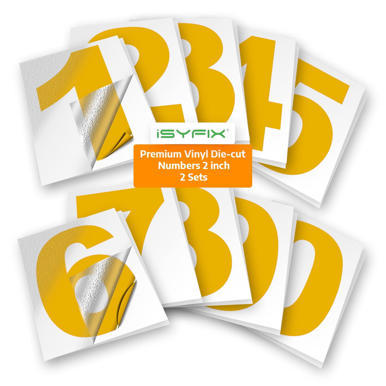 iSYFIX Yellow Vinyl Numbers Stickers – 2 Inch Self Adhesive (2 Sets ...