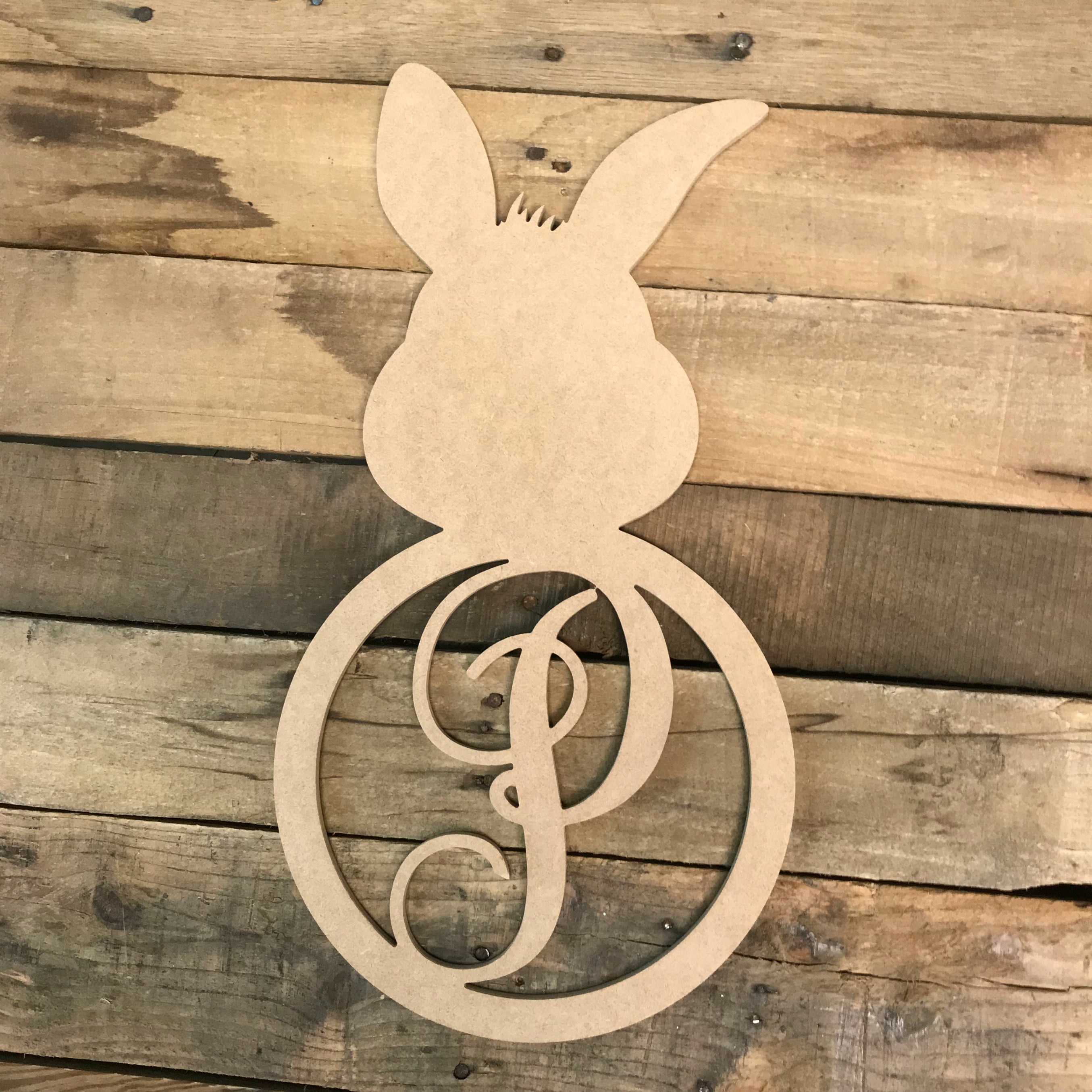 Wooden Easter Bunny Cursive Monogram 18" P, Unfinished Letters, Build-A ...