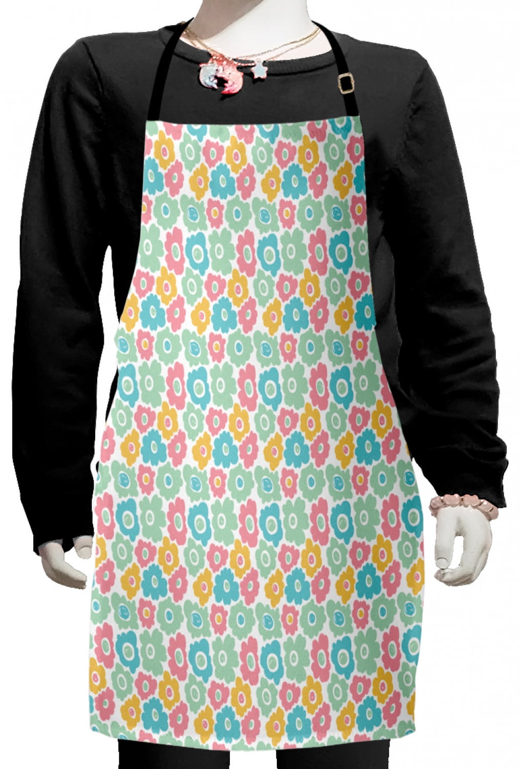 Floral Kids Apron, Doodle Sketch of Pastel Colored Petals in Different ...