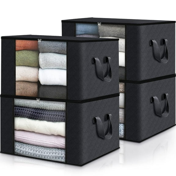 24 Gallons Clothes Storage, Foldable Thick Fabric Blanket Storage Bags ...