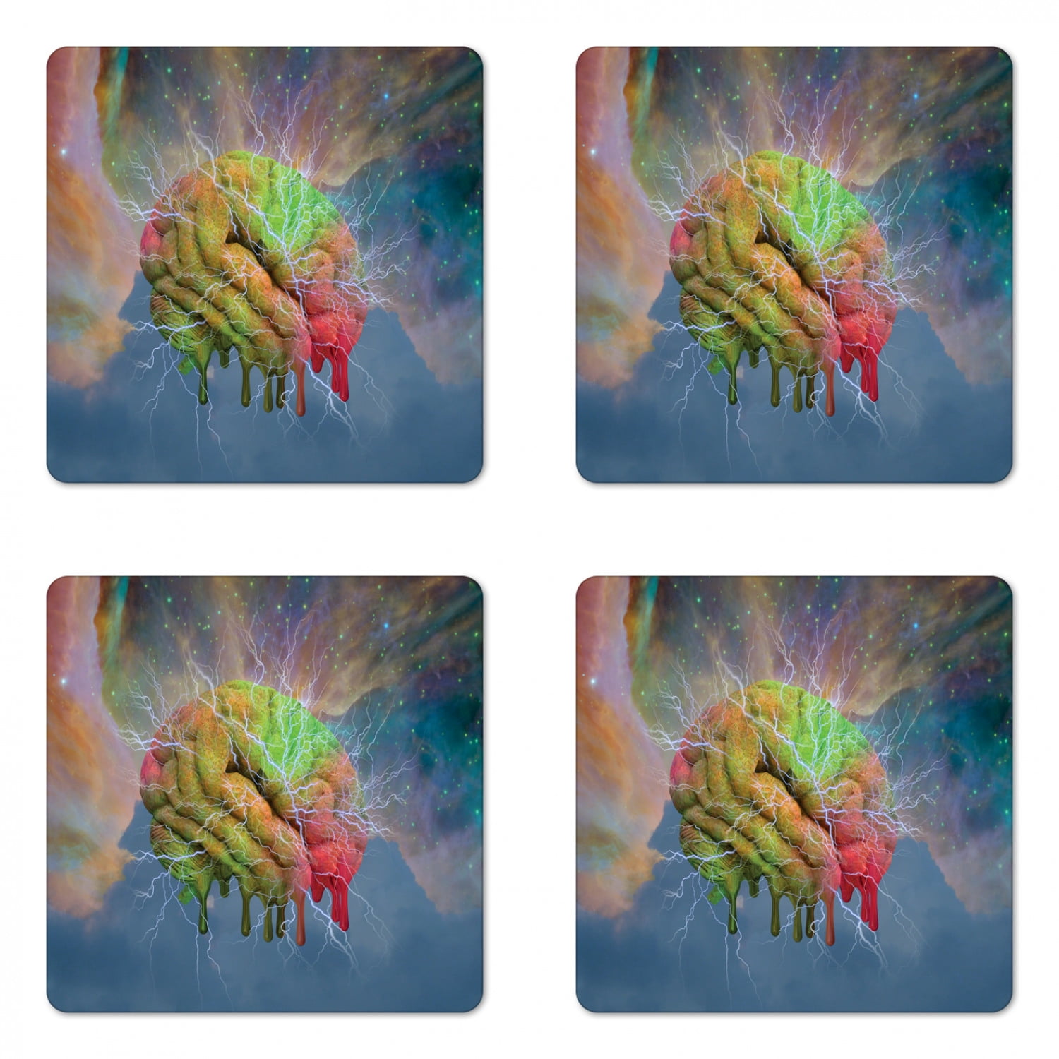 Psychedelic Coaster Set of 4, Brain Storm Fantasy Visual Modern Mental ...