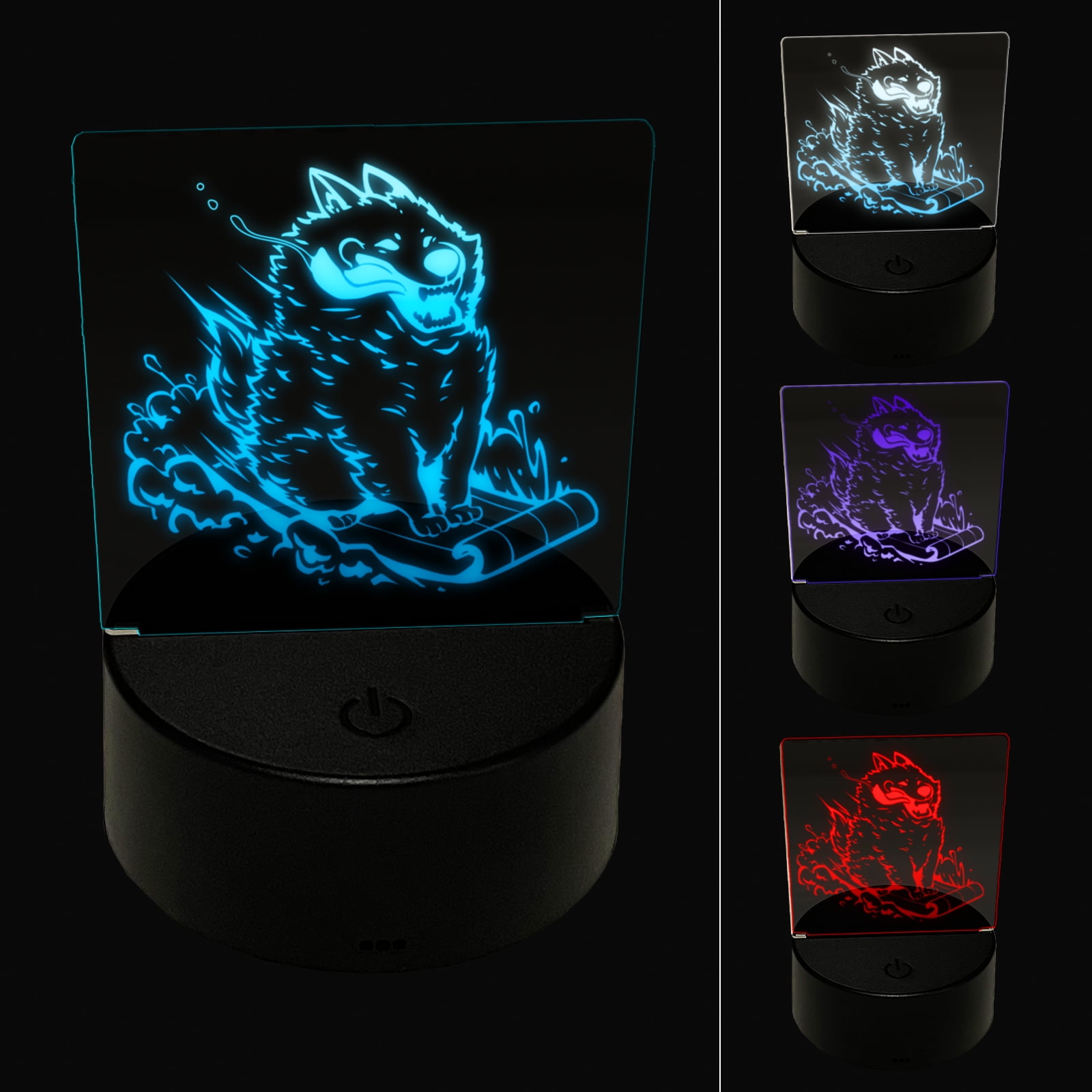 Silly Samoyed Sledding Snow Dog LED Night Light Sign 3D Illusion Desk ...