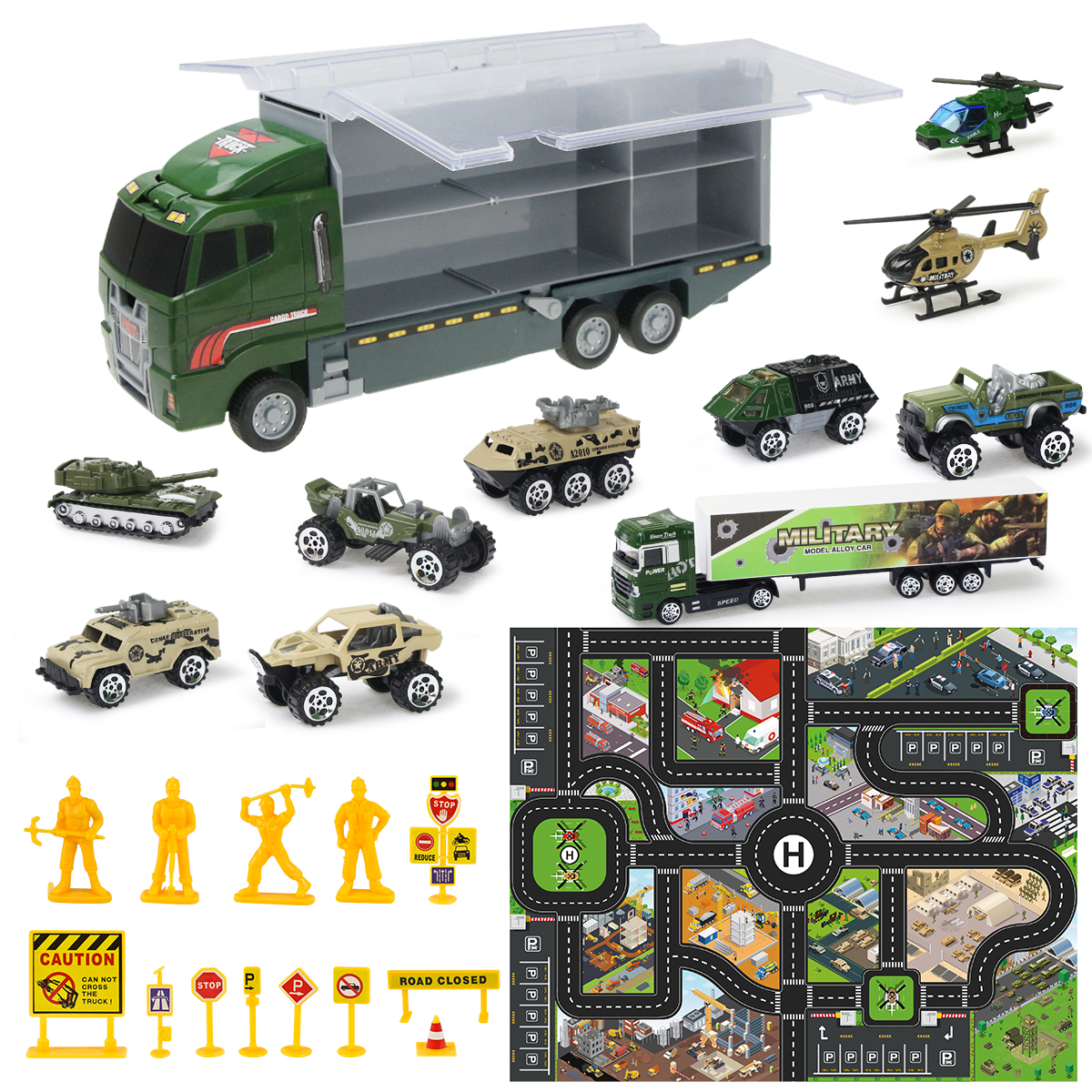 10 in 1 Big Carrier Truck Toy Alloy Mini Military Cars Die-Cast Vehicle ...