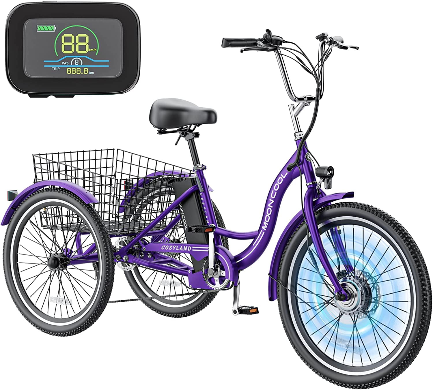 Mooncool 24" 26" 3 Wheel Electric Tricycle for Adults, 350W 36V 7 ...