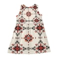 Beige Background with Black Red Geometric Pattern Sleeveless Dress A ...