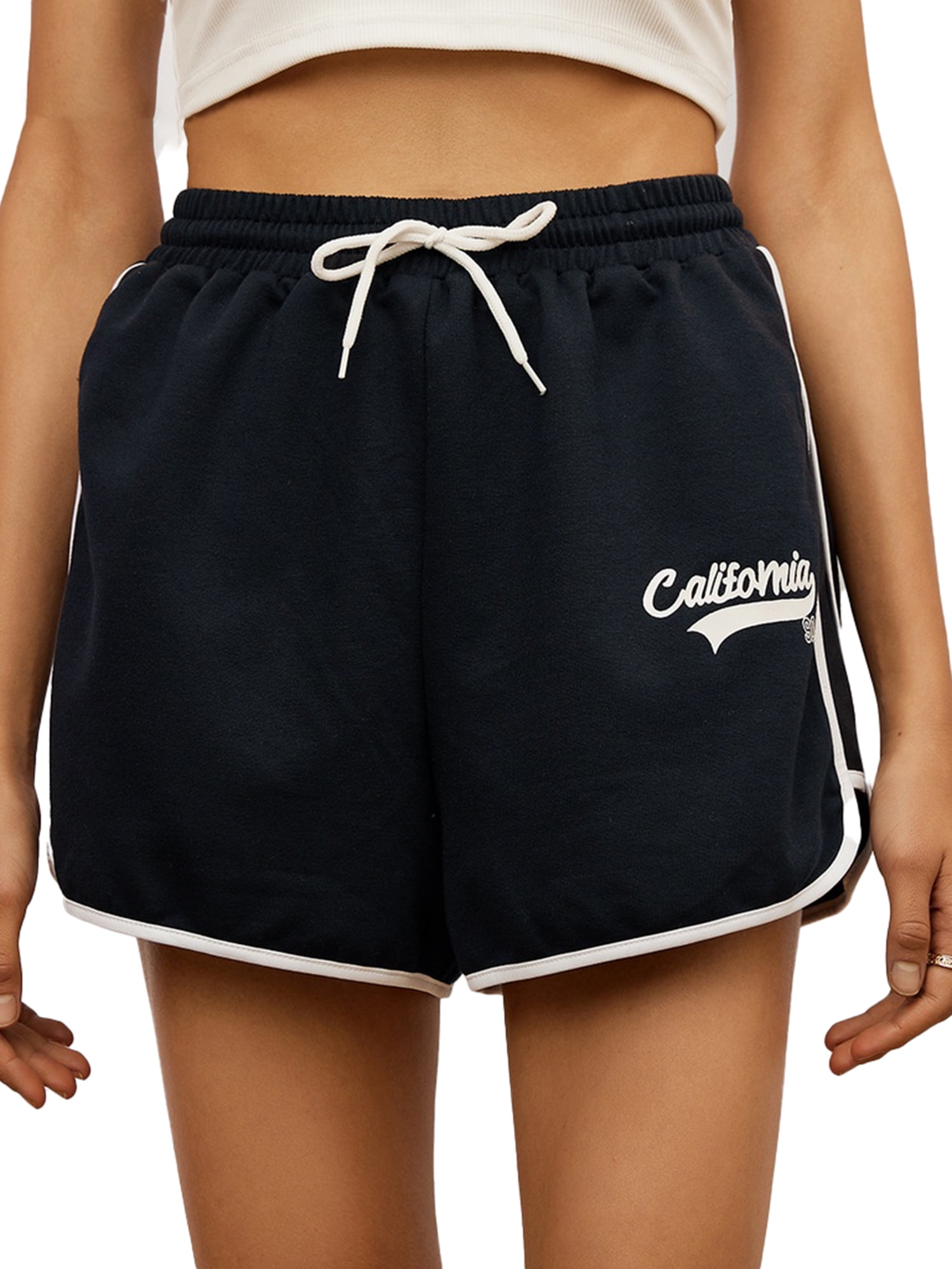 Lovito Preppy Drawstring Waist Contrast Binding Letter Shorts - Walmart.com