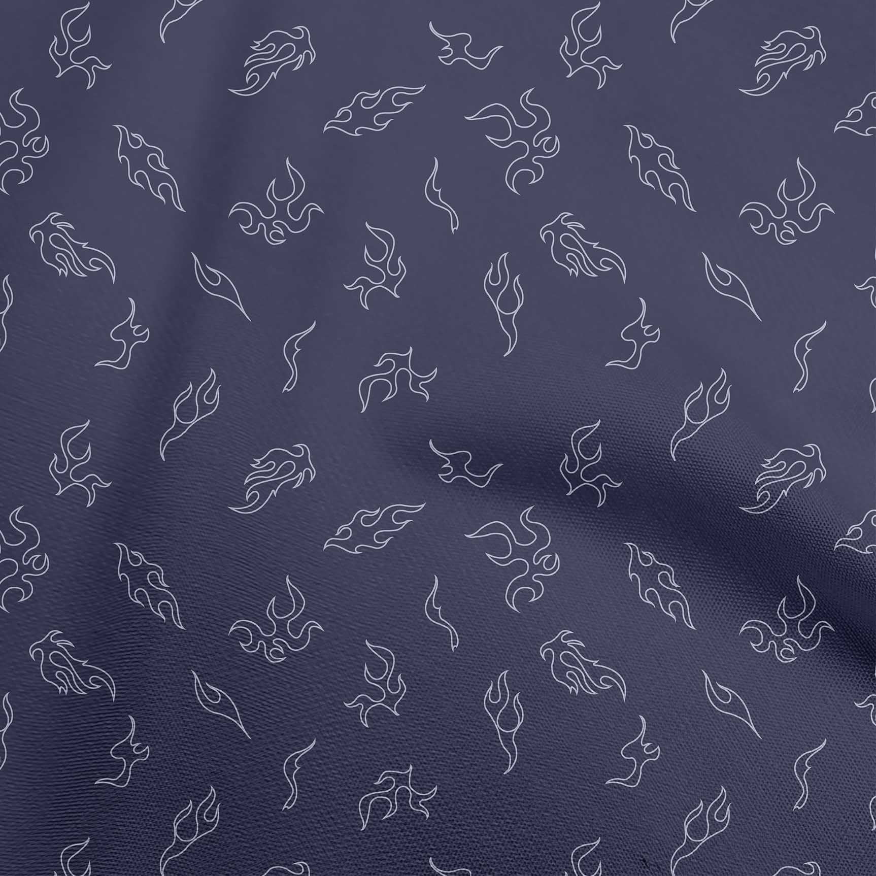 oneOone Cotton Cambric Navy Blue Fabric Abstract Flame Fabric For ...