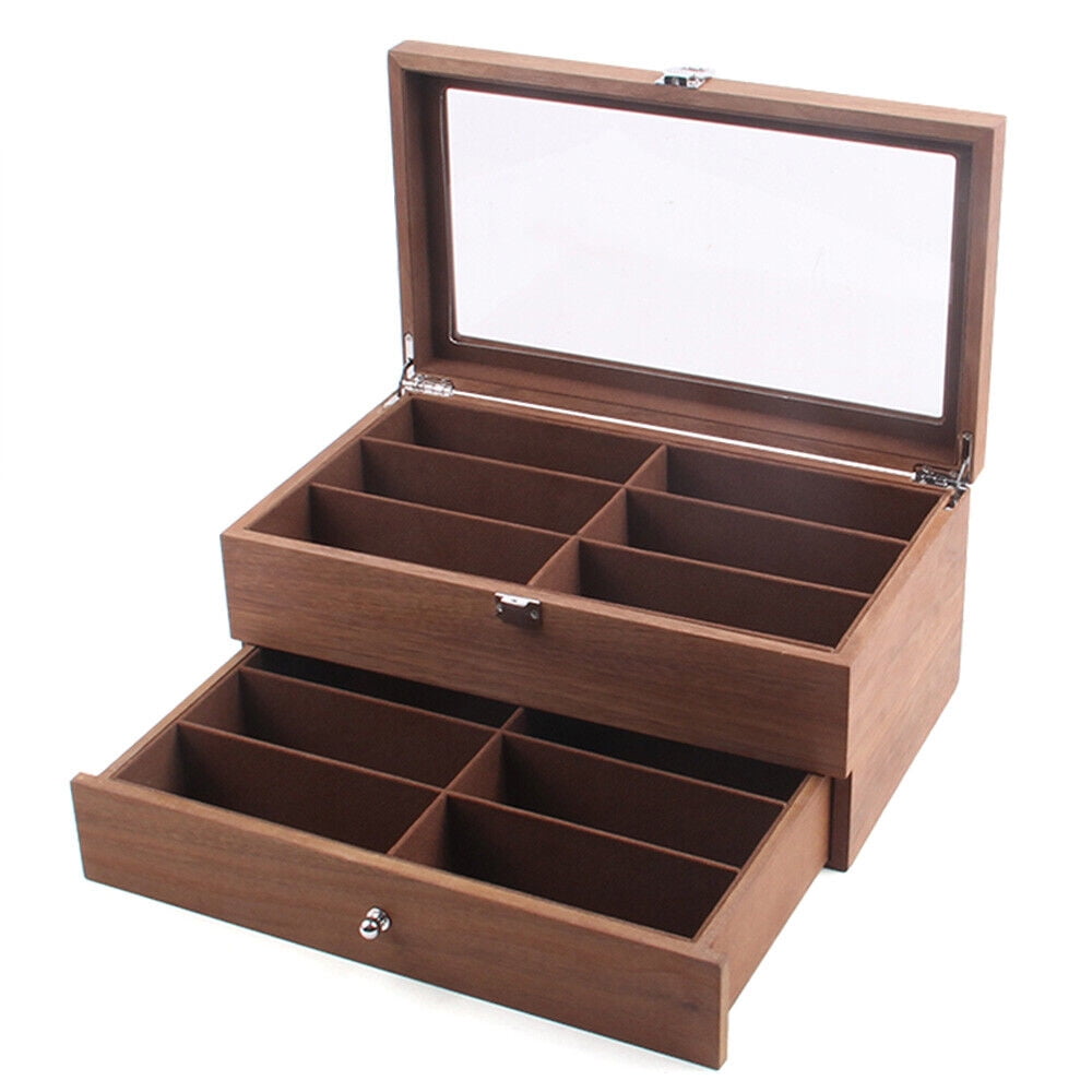 2 Layer 12-Bits Wooden Sunglass Storage Box Glasses Display Case ...