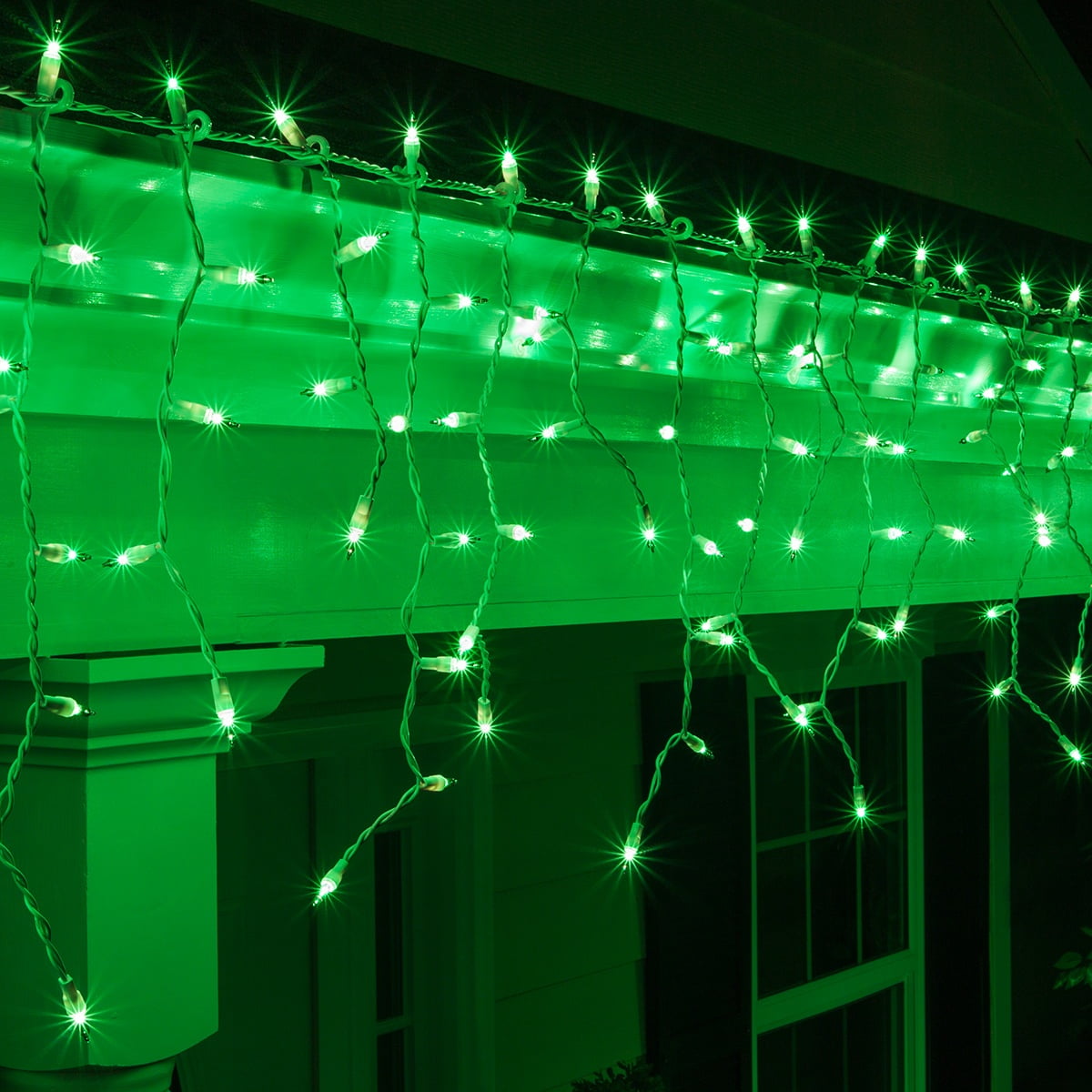 Set of 150 Green Mini Incandescent Icicle String Lights, 9’ White Wire ...