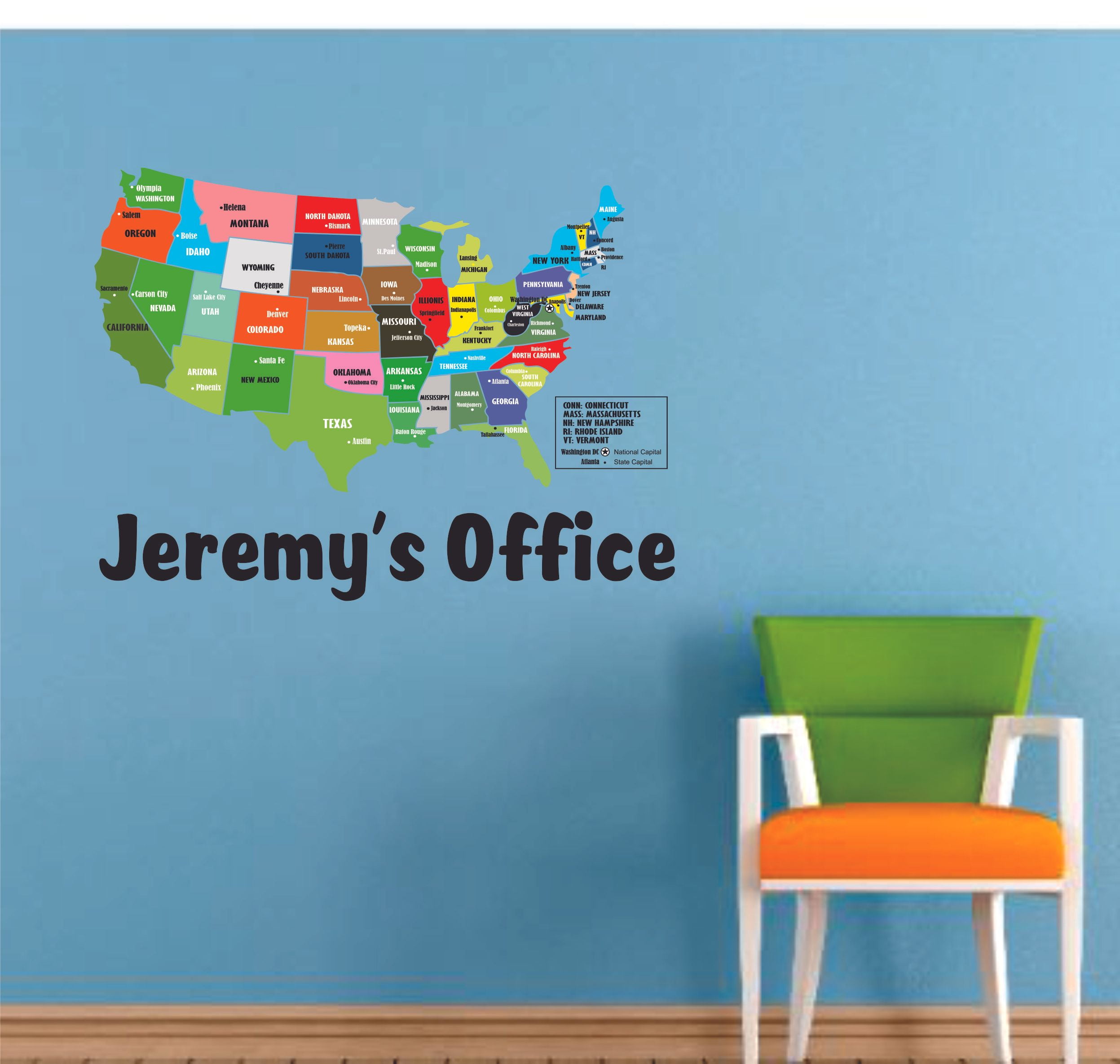 USA Map Colored Landmarks Cartoon Customized Wall Decal - Custom Vinyl ...