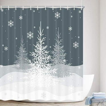 Winter Christmas Shower Curtain for Farmhouse bathroom, Cute Snowman in ...