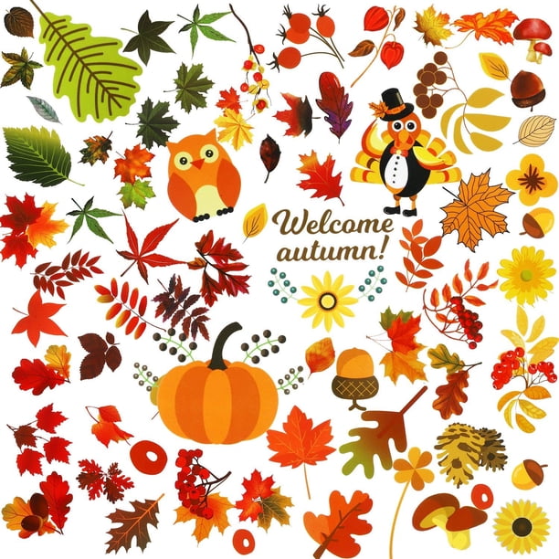 8 Sheets Fall Leaves Window Clings Thanksgiving Fall Autumn Leaves ...