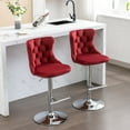 25 - 33 Inch Adjustable Seat Height Burgundy Velvet Bar Stools, Set of ...