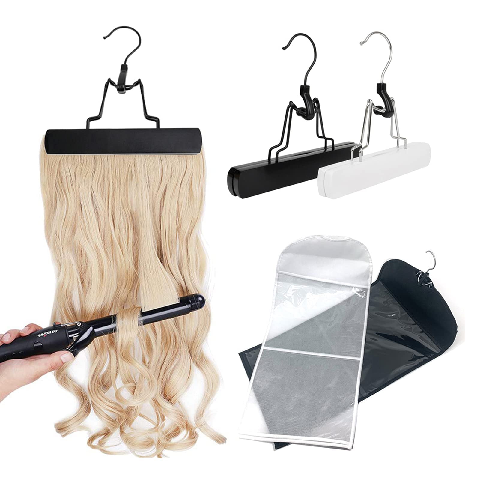 Hair Extensions Holder - 24"" Extension Storage Bag with Wooden Hanger ...