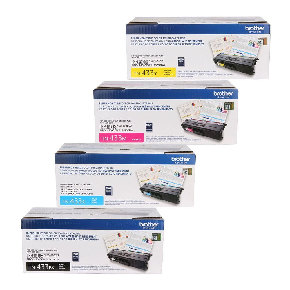 Brother TN433BK, TN433C, TN433Y, TN433M 4-Color Toner Cartridge Set ...