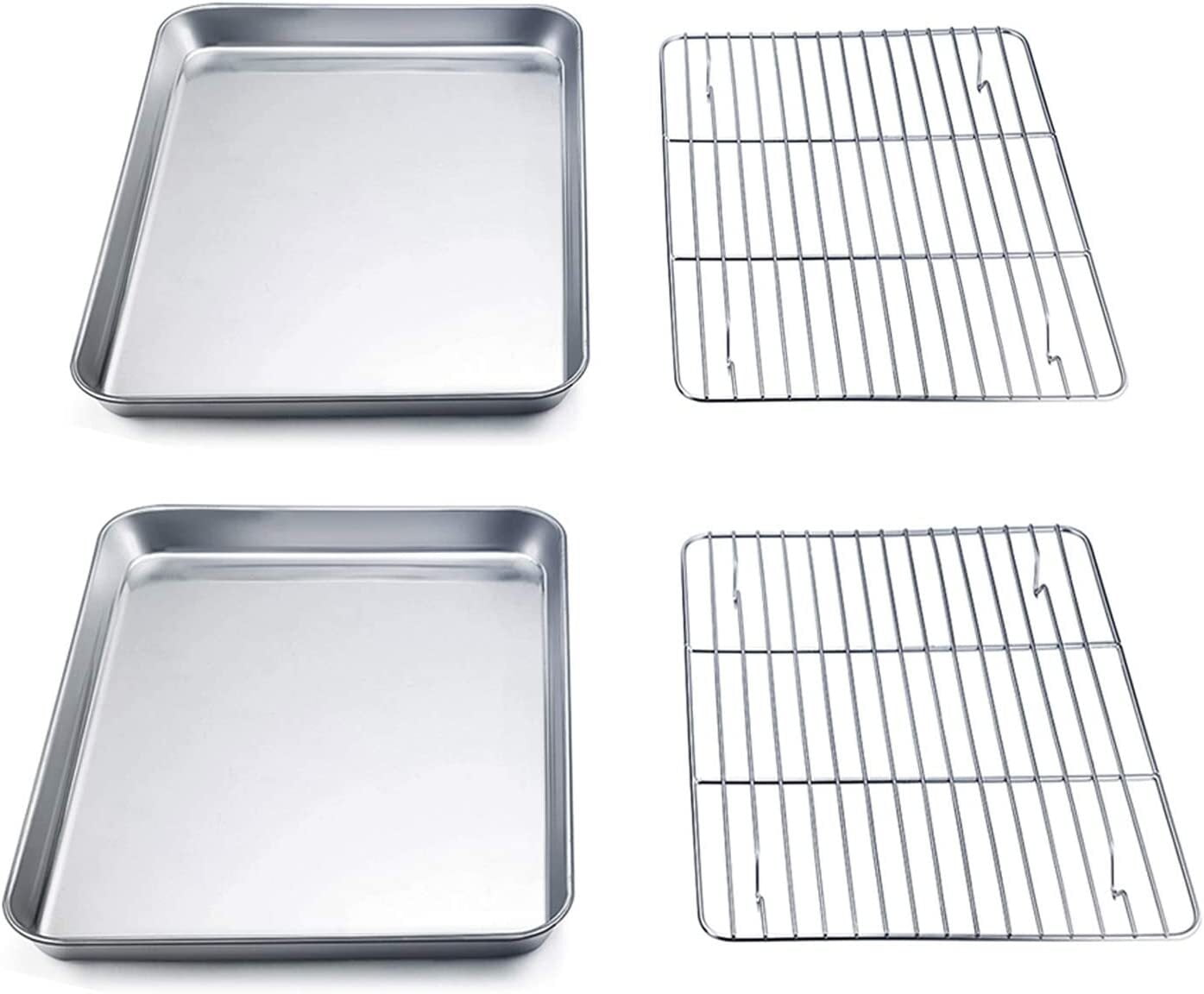 Baking Sheet with Rack Set [2 Sheets + 2 Racks], Stainless Steel Cookie ...