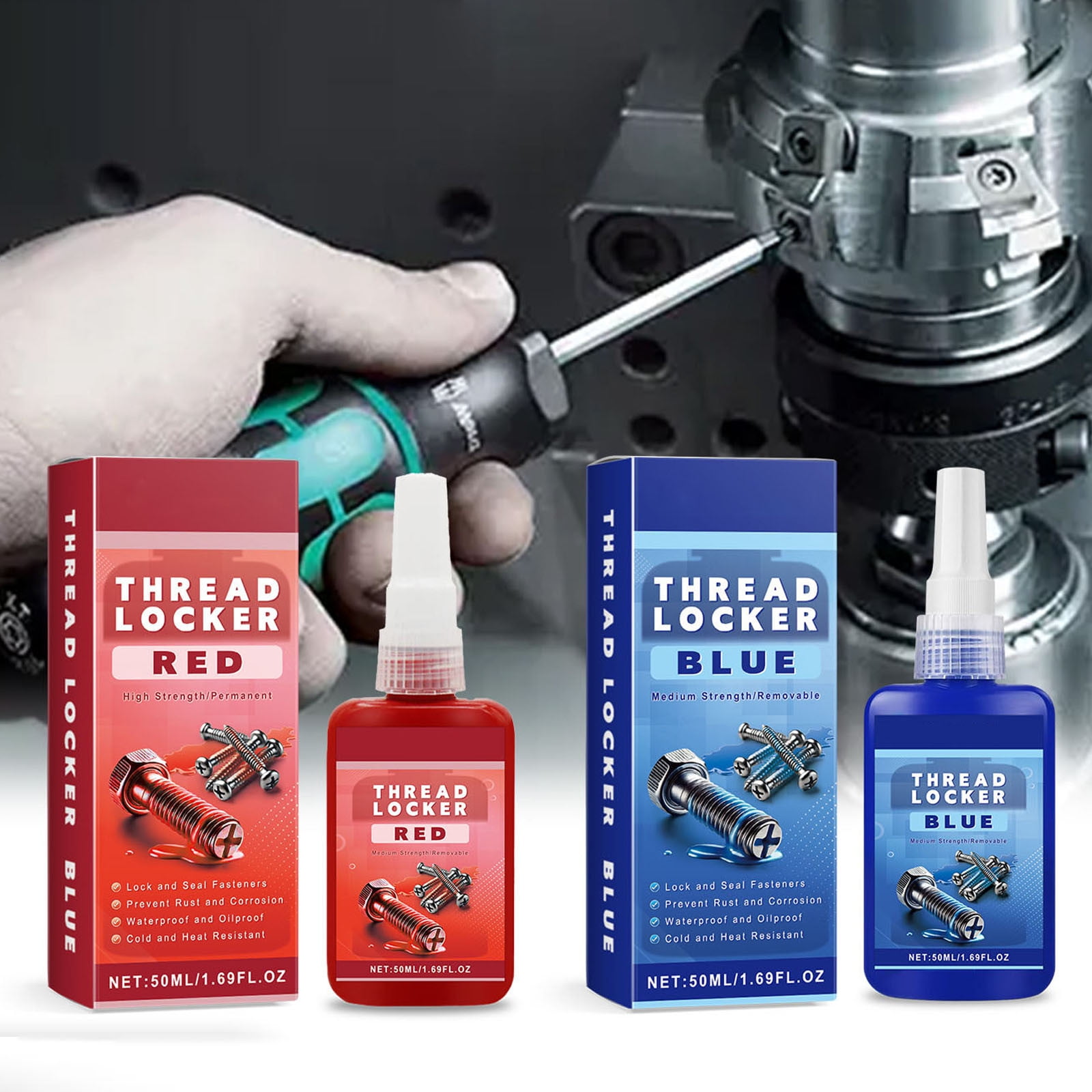 Fijador de roscas 50 ml azul 242 y 50 ml rojo 271 de resistencia media ...