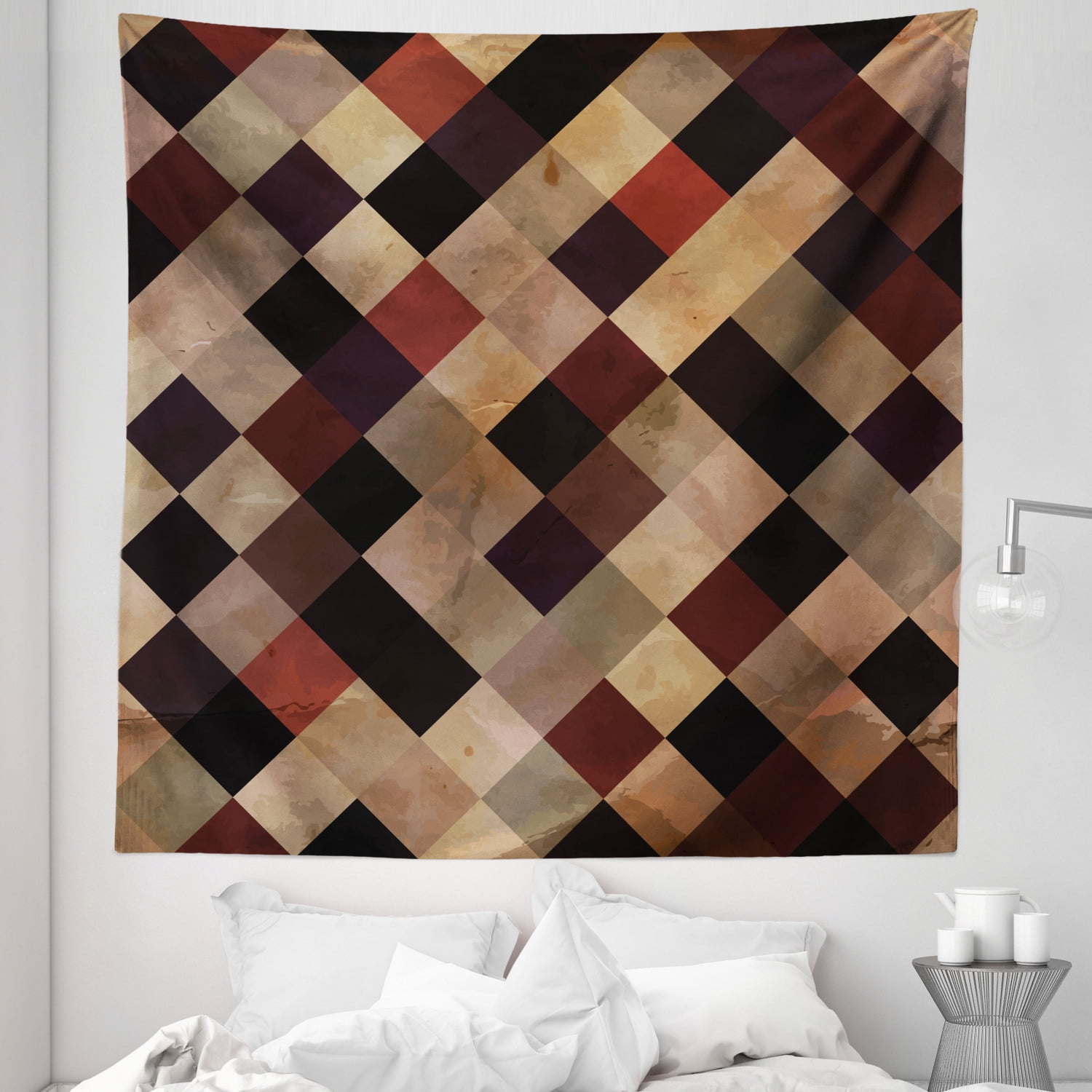 Grunge Tapestry, Antique Looking Checkered Pattern in Brown Tones ...