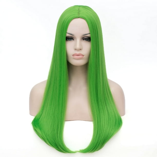 RightOn 25" Green Wig Long Straight Wig Light Green Wigs Middle Part ...