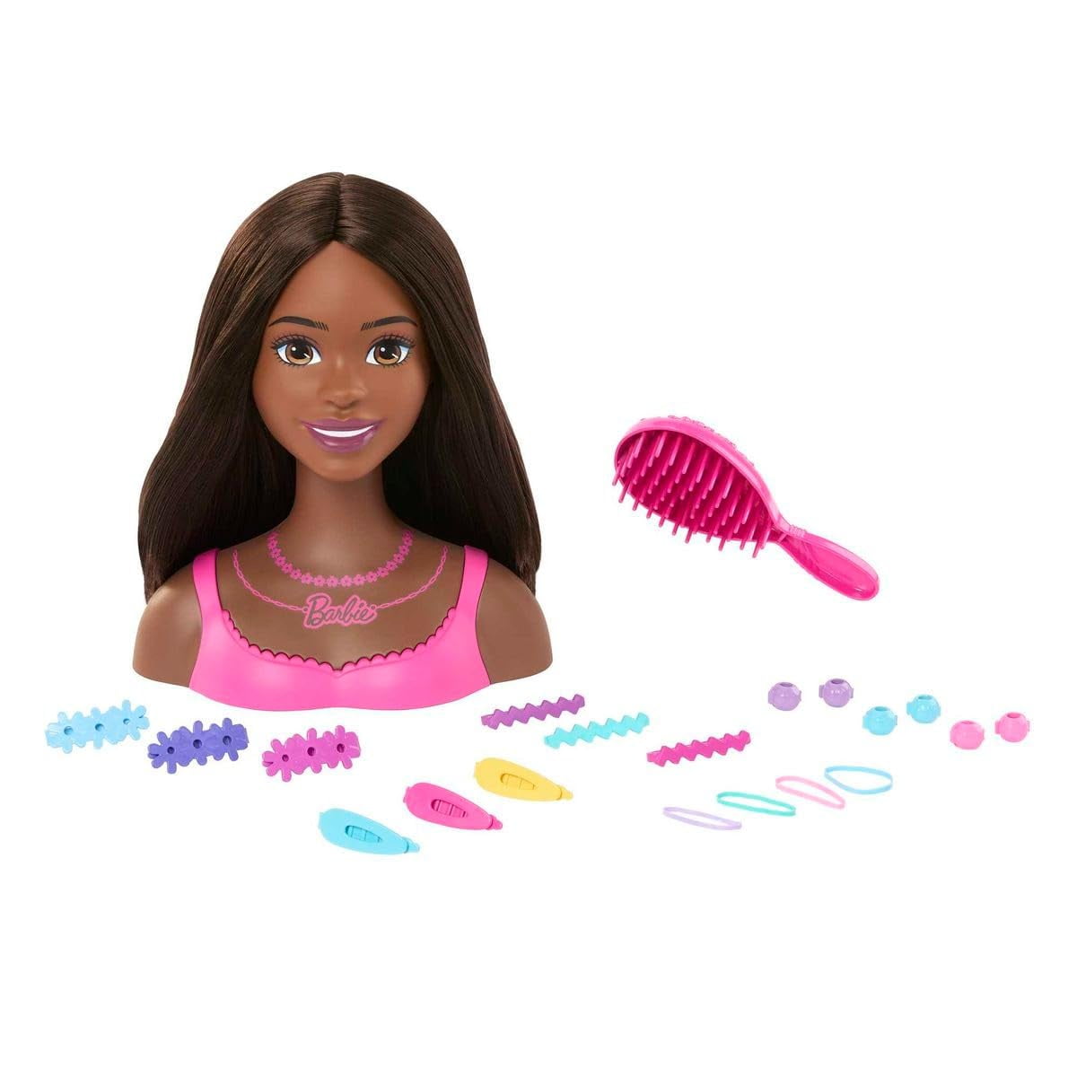 Barbie Doll Styling Head, Brown Hair with 20 Colorful Accessories, Doll ...