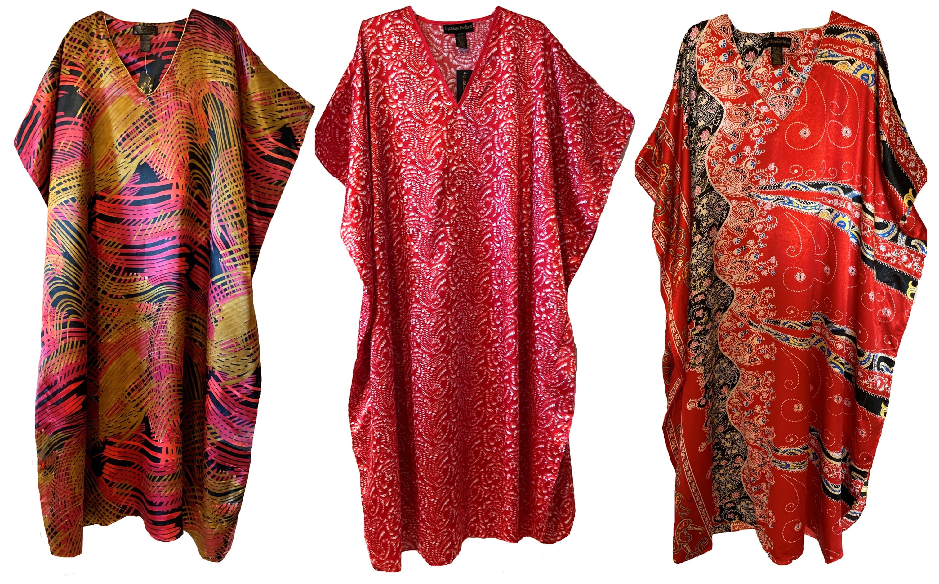 Up2date Fashion's Satin Caftans Gift Collection, 3 Printed Caftans, One ...