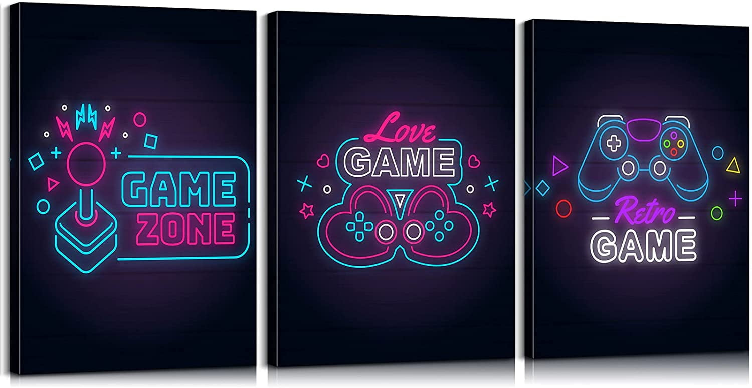 3 Pieces Neon Lights Game Room Wall Art Video Game Posters Neon Gaming ...