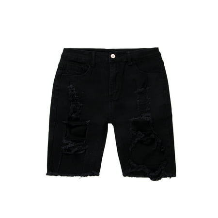 SAYOO Women Slim Jeans Shorts High Waist Ripped Hole Washed Distressed ...