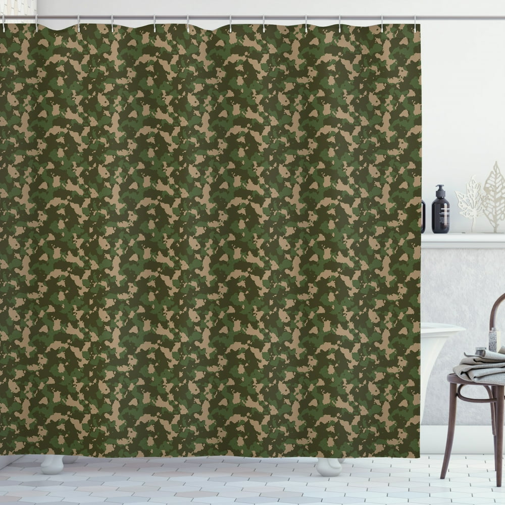 Camouflage Shower Curtain Continuous Jungle Marsh Camo Fashion Hiding