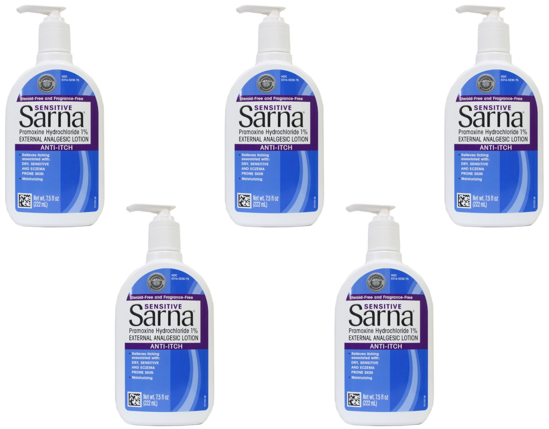 5 Pack - Sarna Sensitive Anti-Itch Lotion, 7.5-Ounce (222 mL) Each ...