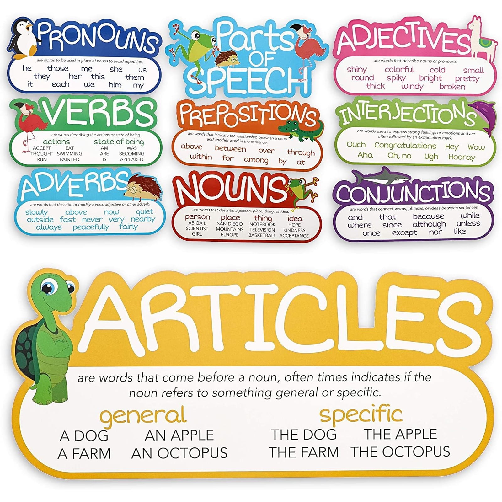 10-Piece Parts Of Speech Poster Bulletin Board Set for Classroom, 16 X ...