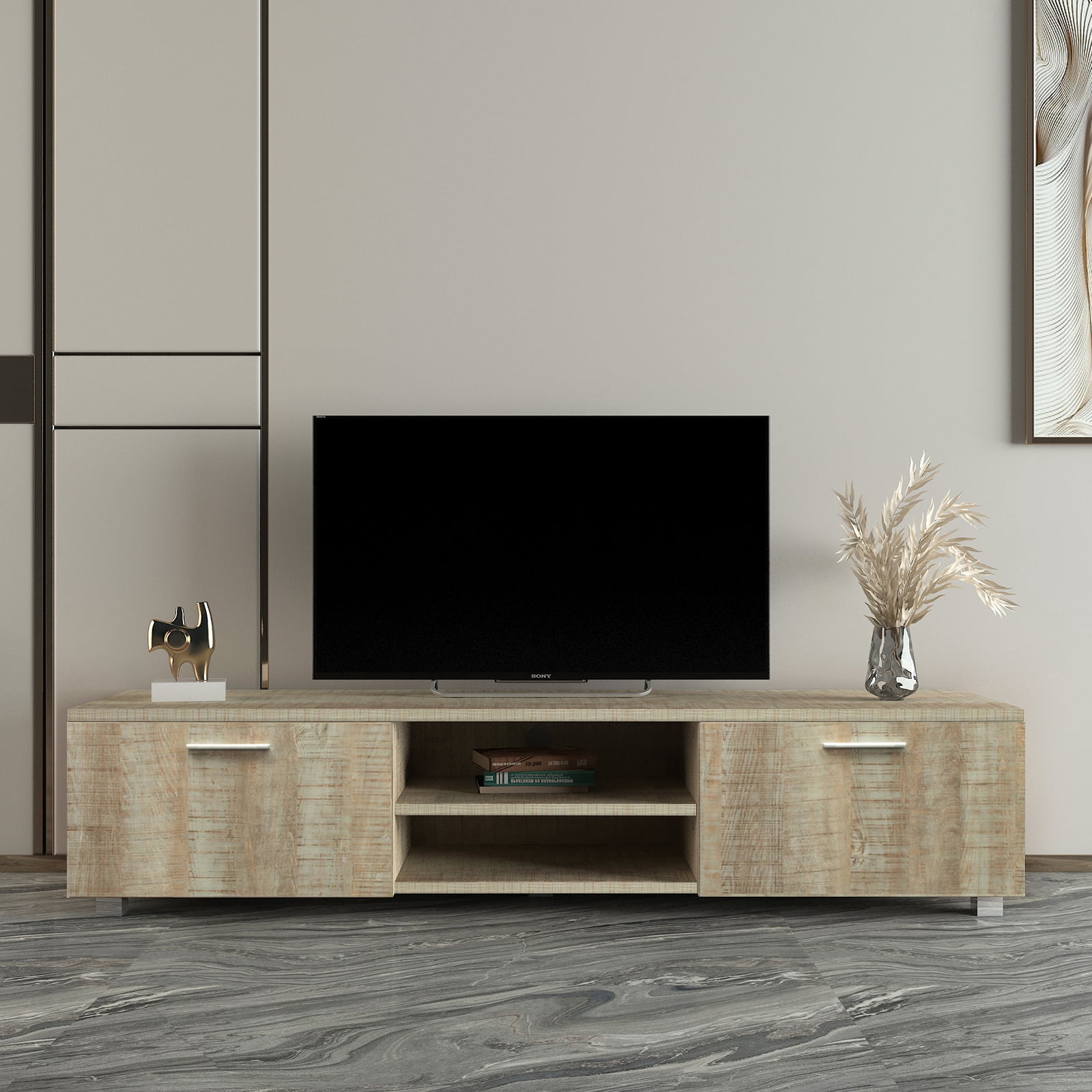 TV Stand for 55 Inch TV, Television Table with 2 Storage Cabinet and ...