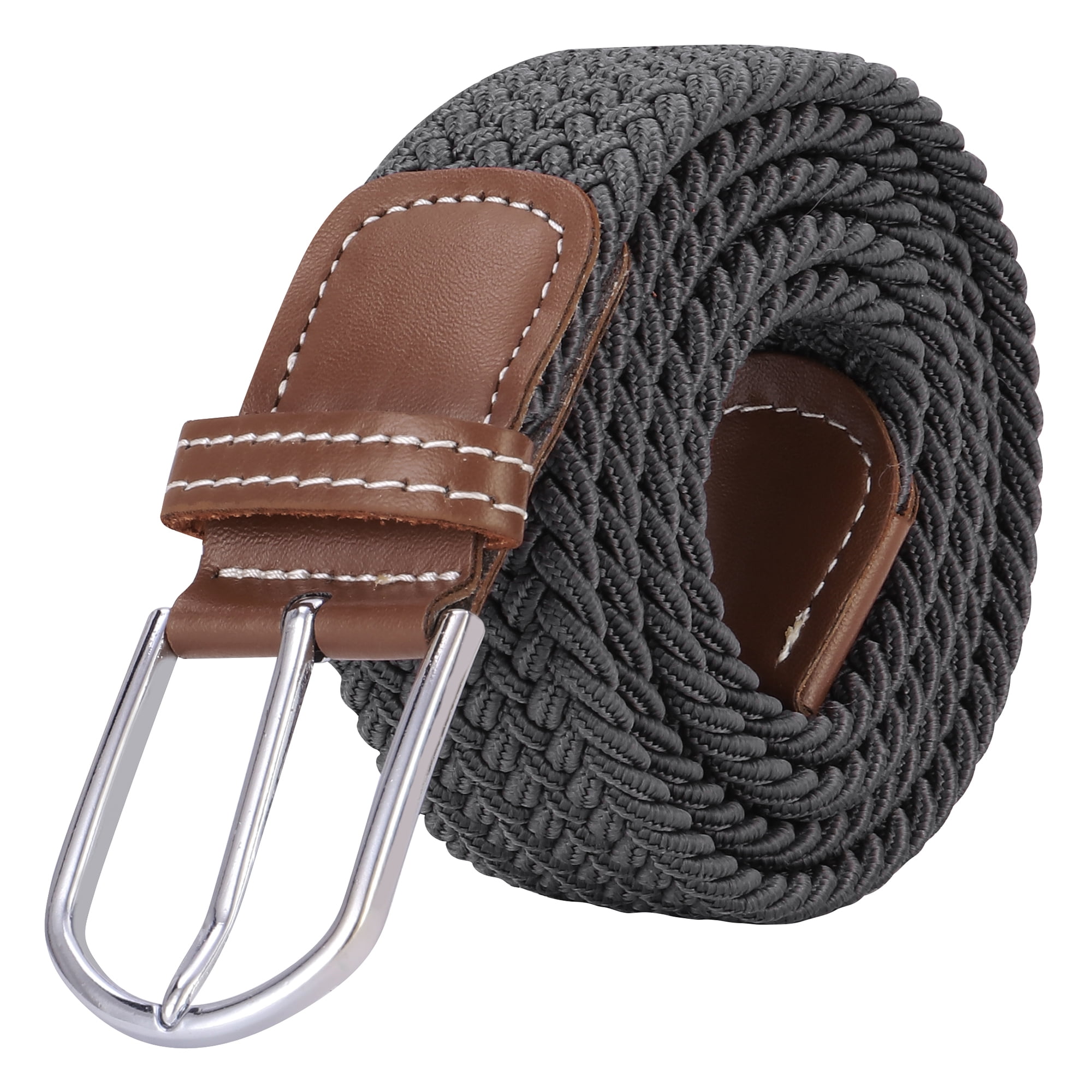 Leather Covered Buckle Woven Elastic Stretch Belt 1 3/8" Width Stretch ...