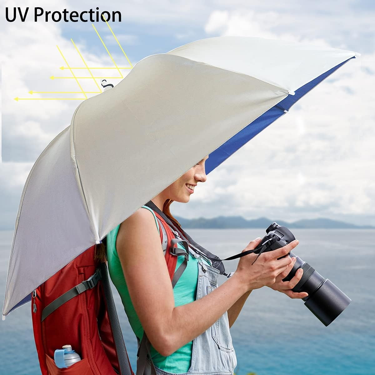 XINQIHANG Umbrella Hat 37 inch Fishing Umbrella Hat Hands Free Foldable UV Protection Umbrella Cap Adjustable Headwear for Fishing Golf Camping Beach Gardening Sunshade Outdoor 2PCS Walmart