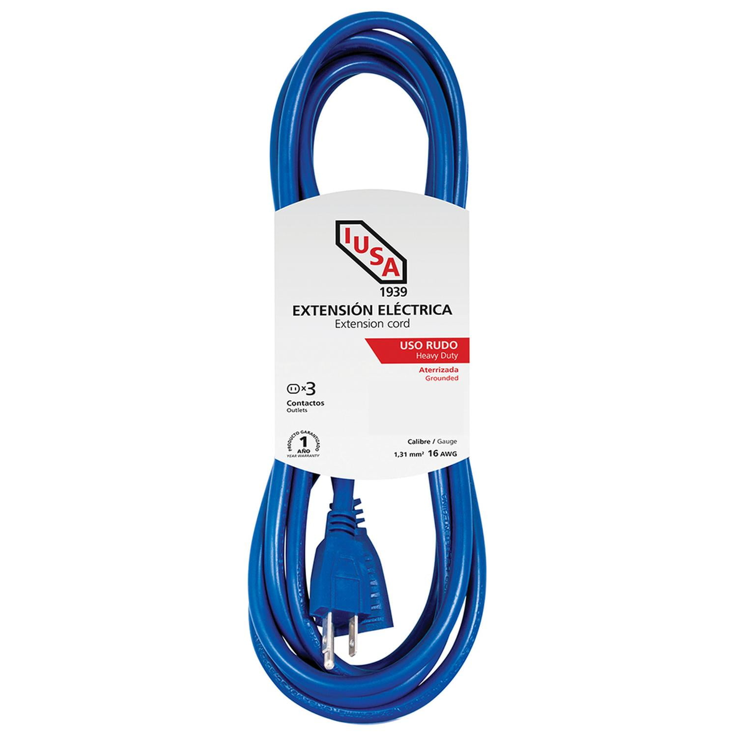 Extensión de Uso Rudo Aterrizada, Azul, Clavija Recta, 15m, IUSA azul ...