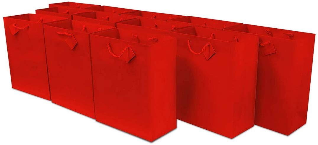 OccasionAll- Small Red Paper Gift Bags with Handles for Birthday ...