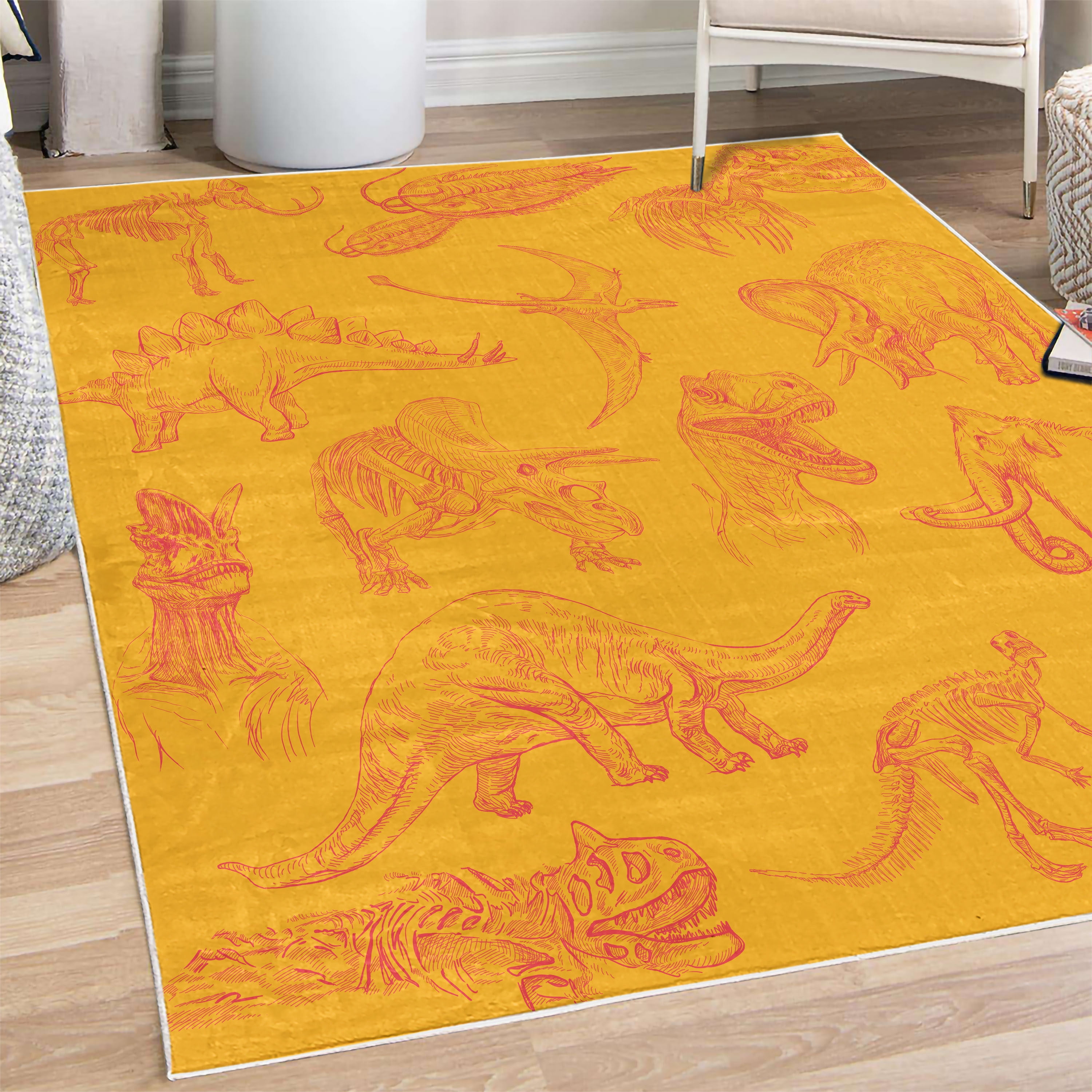 Jurassic Decorative Rug, Arrangement of Various Dinosaurs Illustrations ...