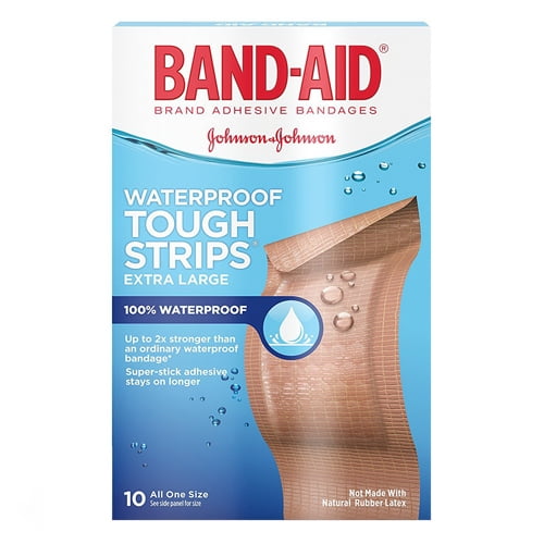 Band-Aid Adhesive Bandages, Extra Large Tough-Strips 100% Waterproof ...