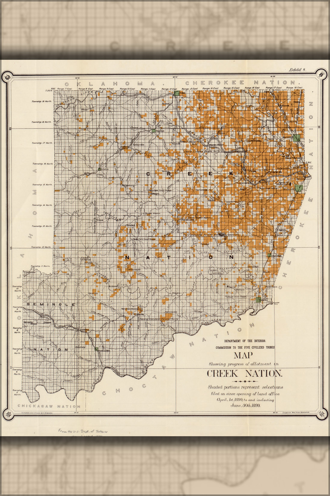 24"x36" Gallery Poster, Map allotment in Cherokee Nation oklahoma 1899 ...