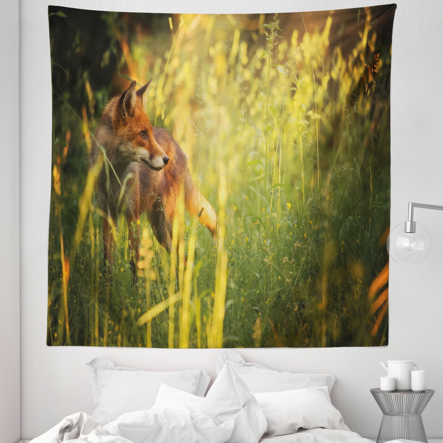 Fox Tapestry, Fox in the Summer Forest Fresh Meadow Grass Wilderness ...