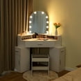 USIKEY Corner Vanity Set with Mirror, Charging Station, LED Lights ...