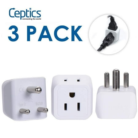 India, Nepal, Pakistan Travel Adapter Plug by Ceptics - Type D (3 Pack ...