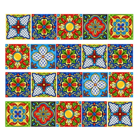Square Art Tile Stickers 20 PCS Waterproof Adhesive Kitchen Backsplash ...