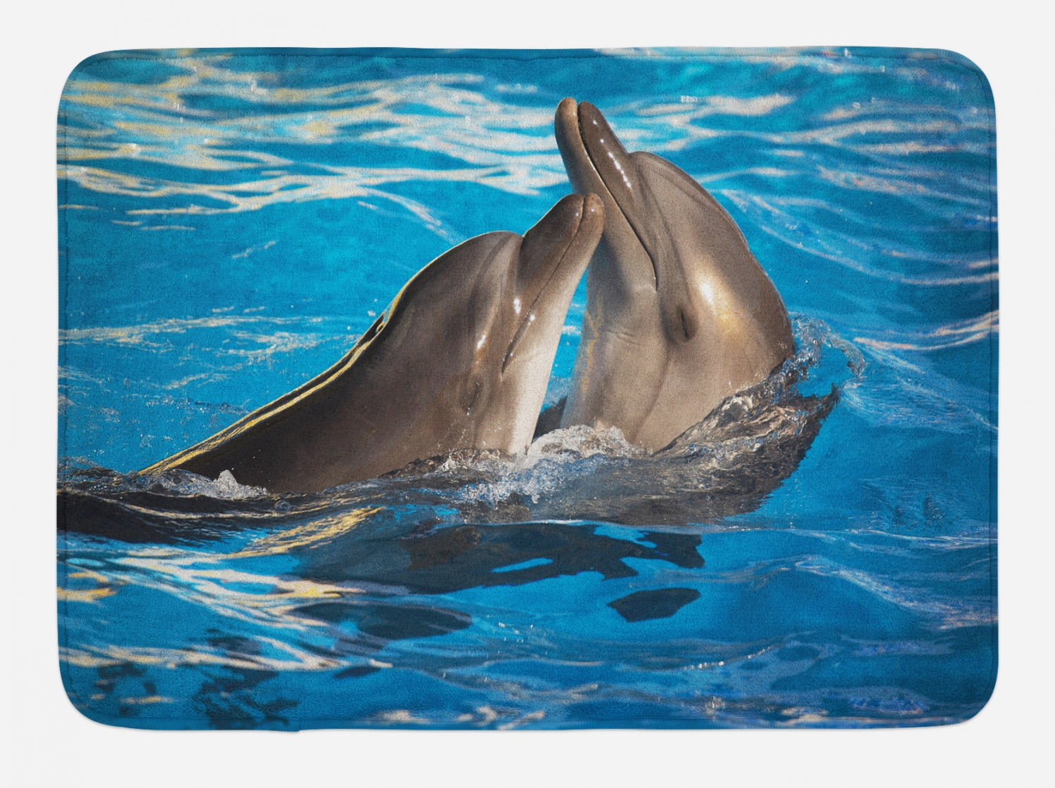 Dolphin Bath Mat, Aqua Show Pair of Dolphins Dancing in the Pool Animal ...