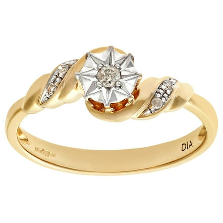 Jewelco London 9ct White Gold Round 5pts Diamond Ribbon Twist Illusion ...